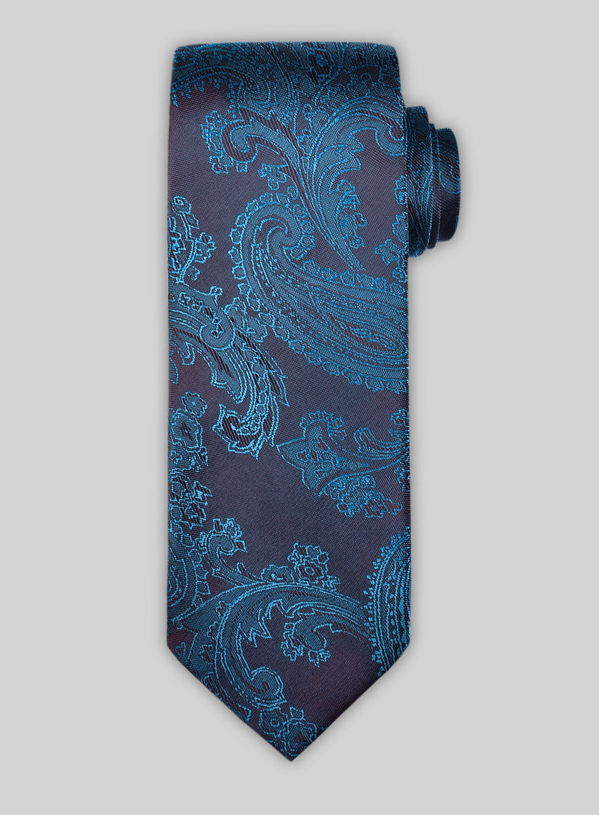 Paisley Royal Cyan Satin Tie – StudioSuits