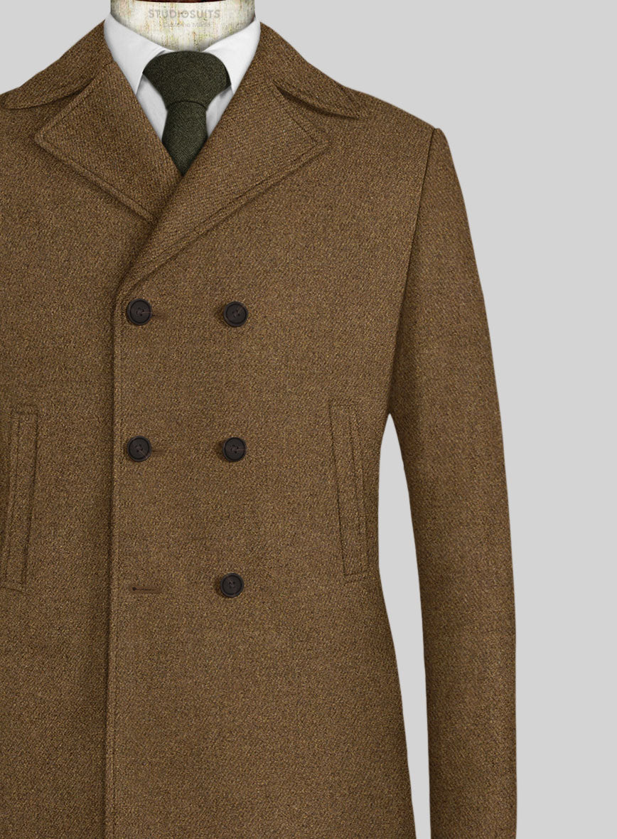 Royal Brown Heavy Tweed Pea Coat – StudioSuits