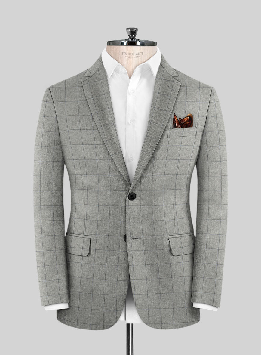 Scabal Londoner Windowpane Light Gray Wool Jacket – StudioSuits