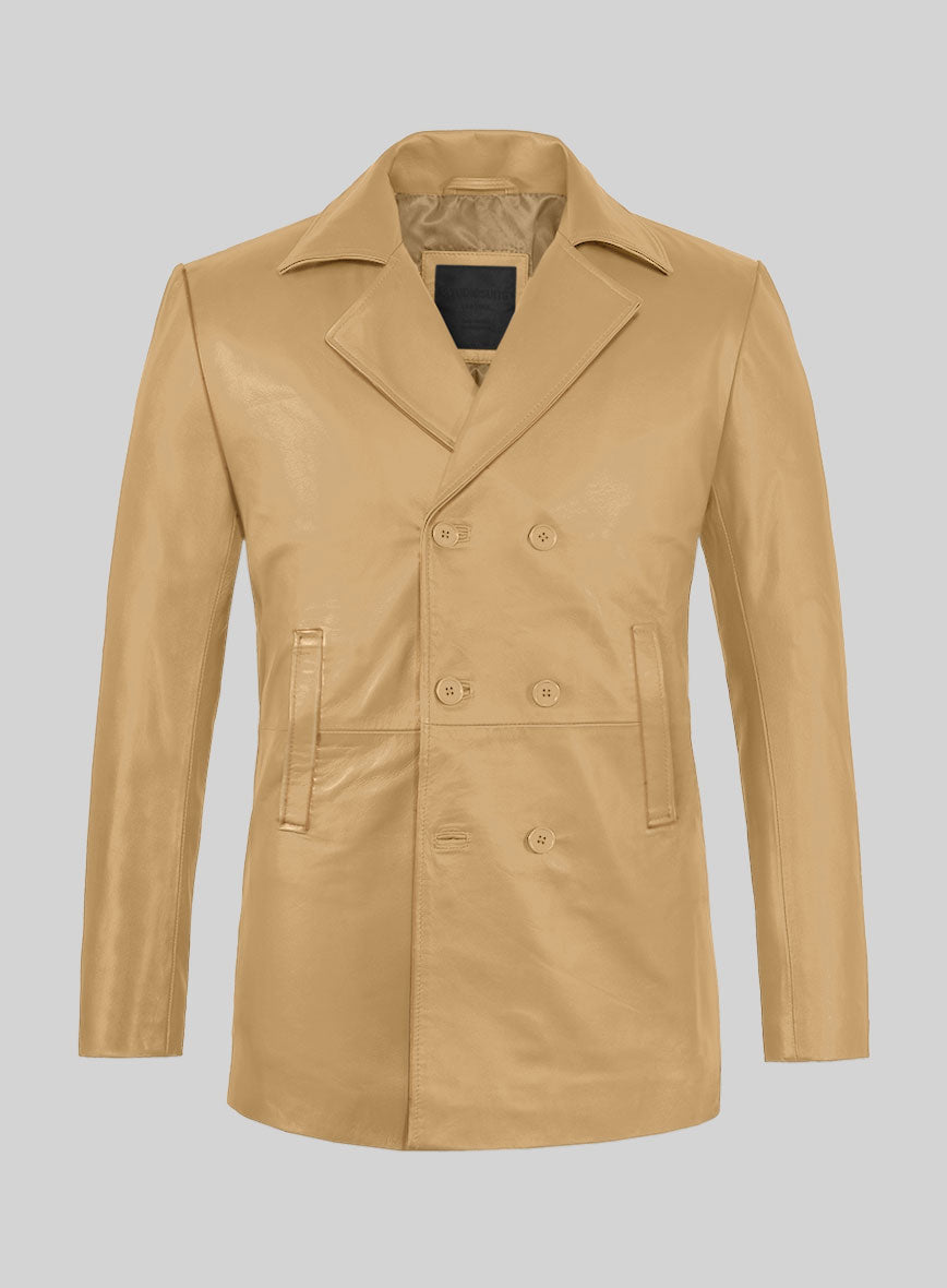 Soft Dark Beige Leather Pea Coat – StudioSuits