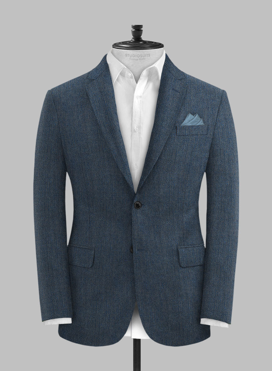 Solbiati Mid Blue Herringbone Linen Jacket – StudioSuits