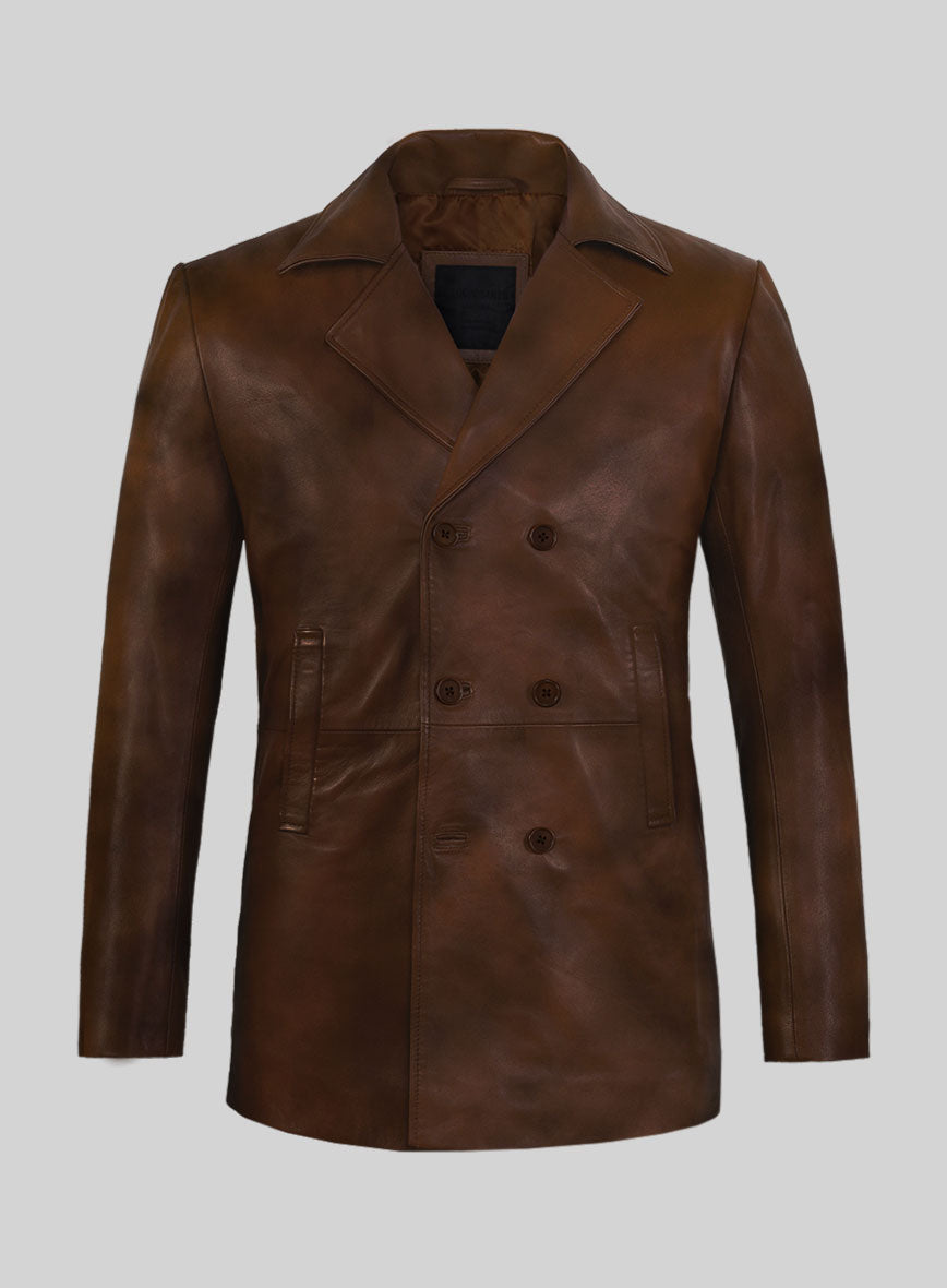 Spanish Brown Leather Pea Coat – StudioSuits