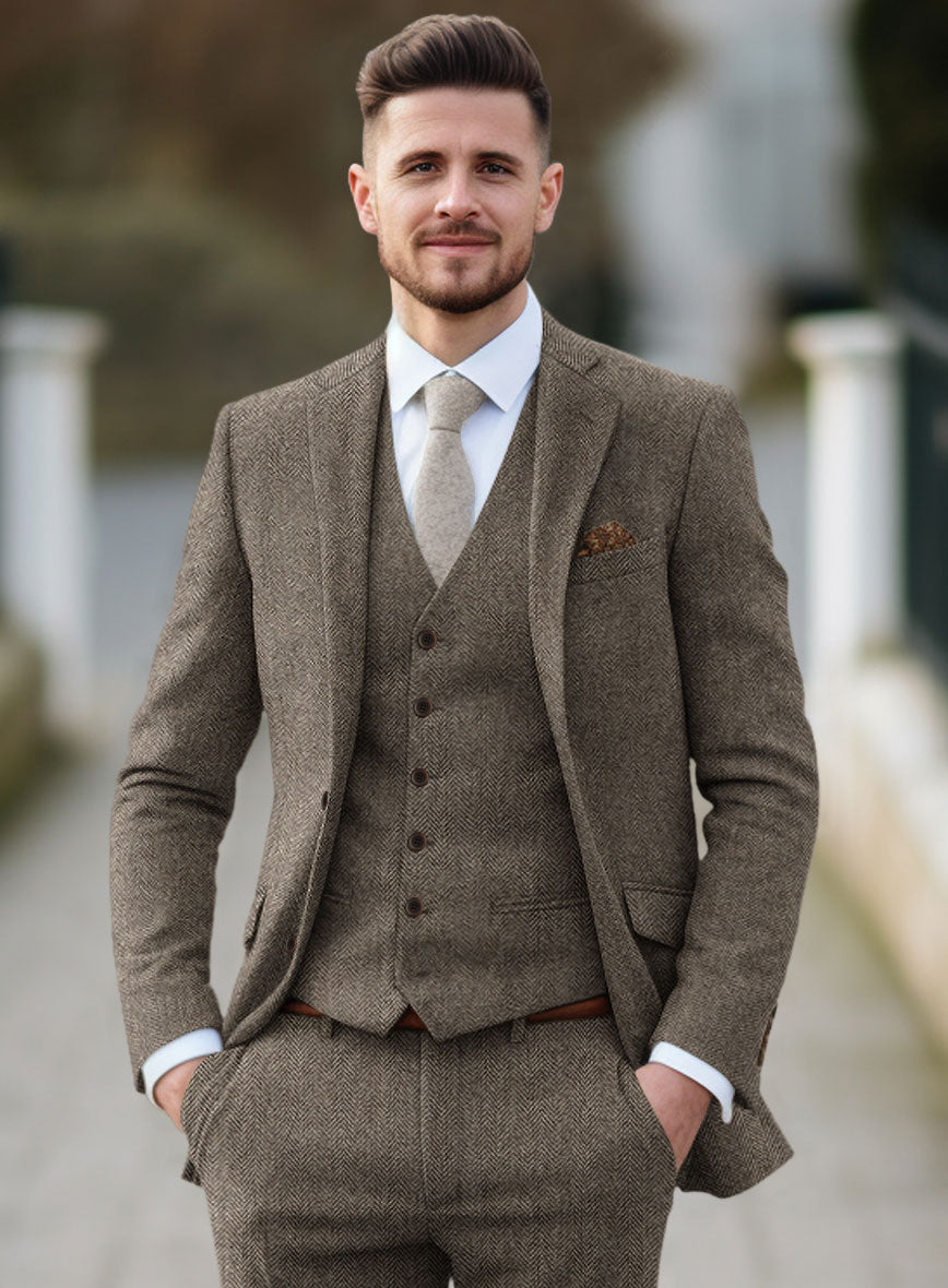 Vintage Dark Brown Herringbone Tweed Suit StudioSuits