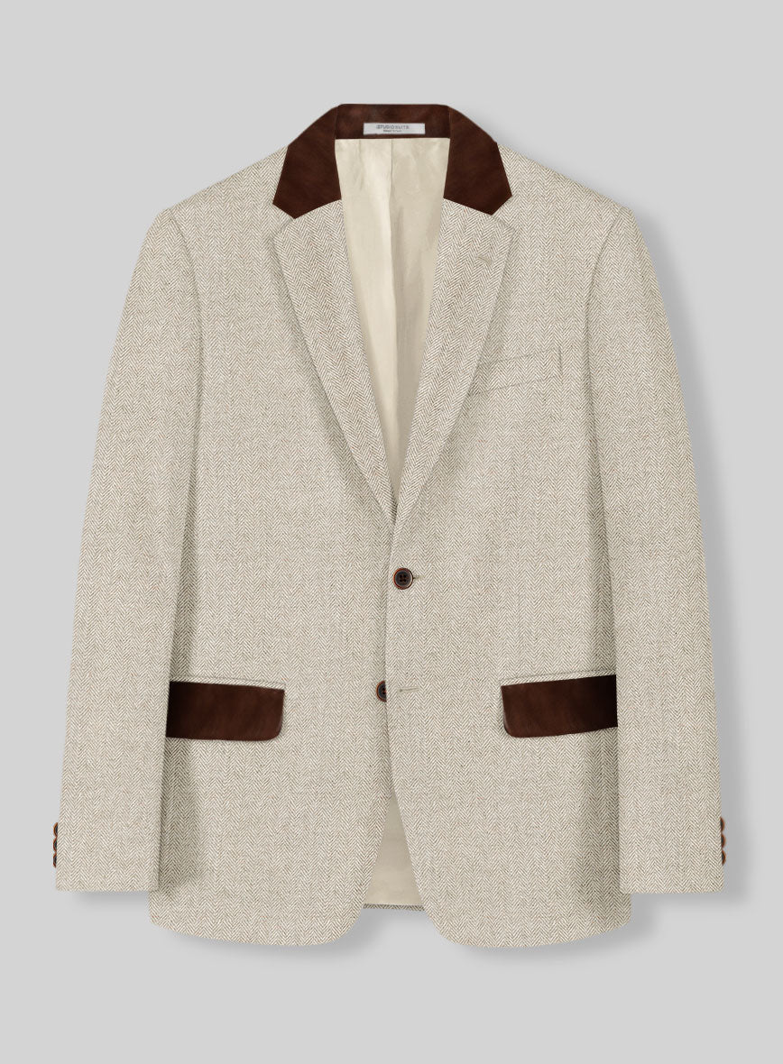 Vintage Herringbone Light Beige Tweed Jacket - Leather Trims – StudioSuits