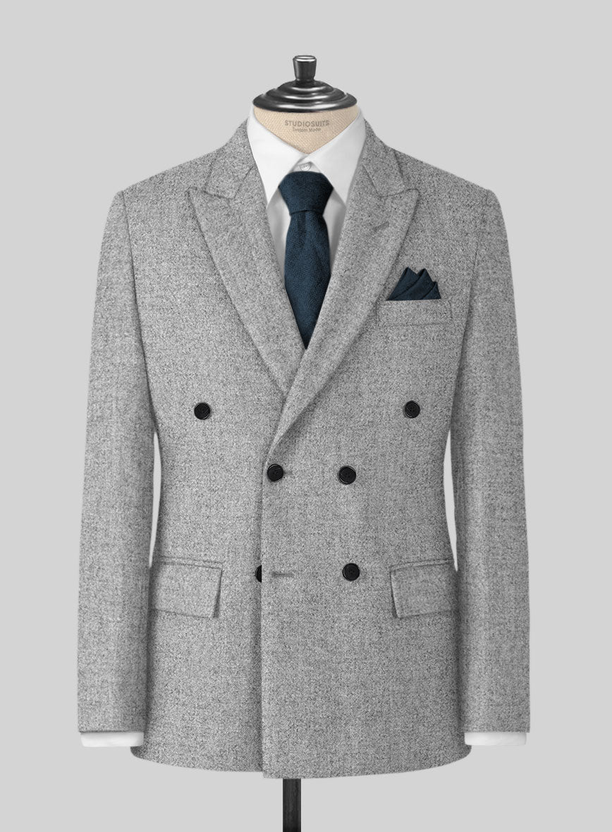 Vintage Plain Gray Tweed Double Breasted Jacket – StudioSuits