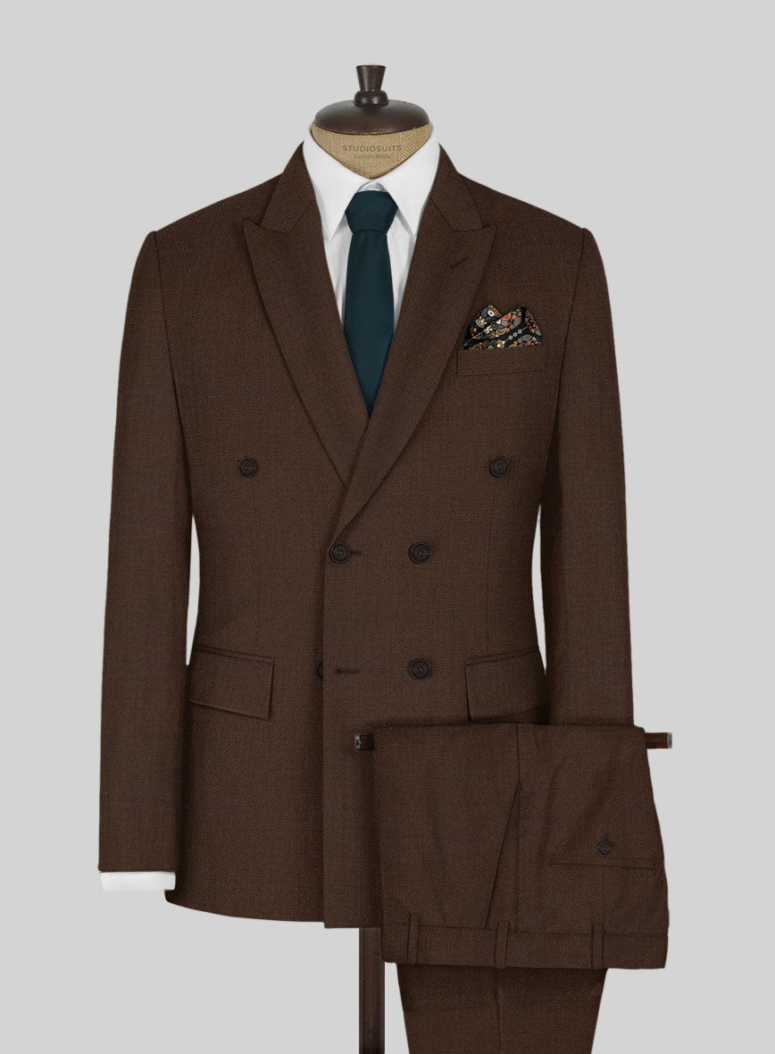Worsted Brown Wool Double Breasted Suit – StudioSuits