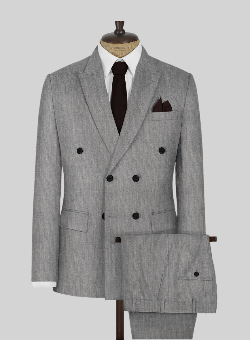 Worsted Light Gray Wool Double Breasted Suit – StudioSuits