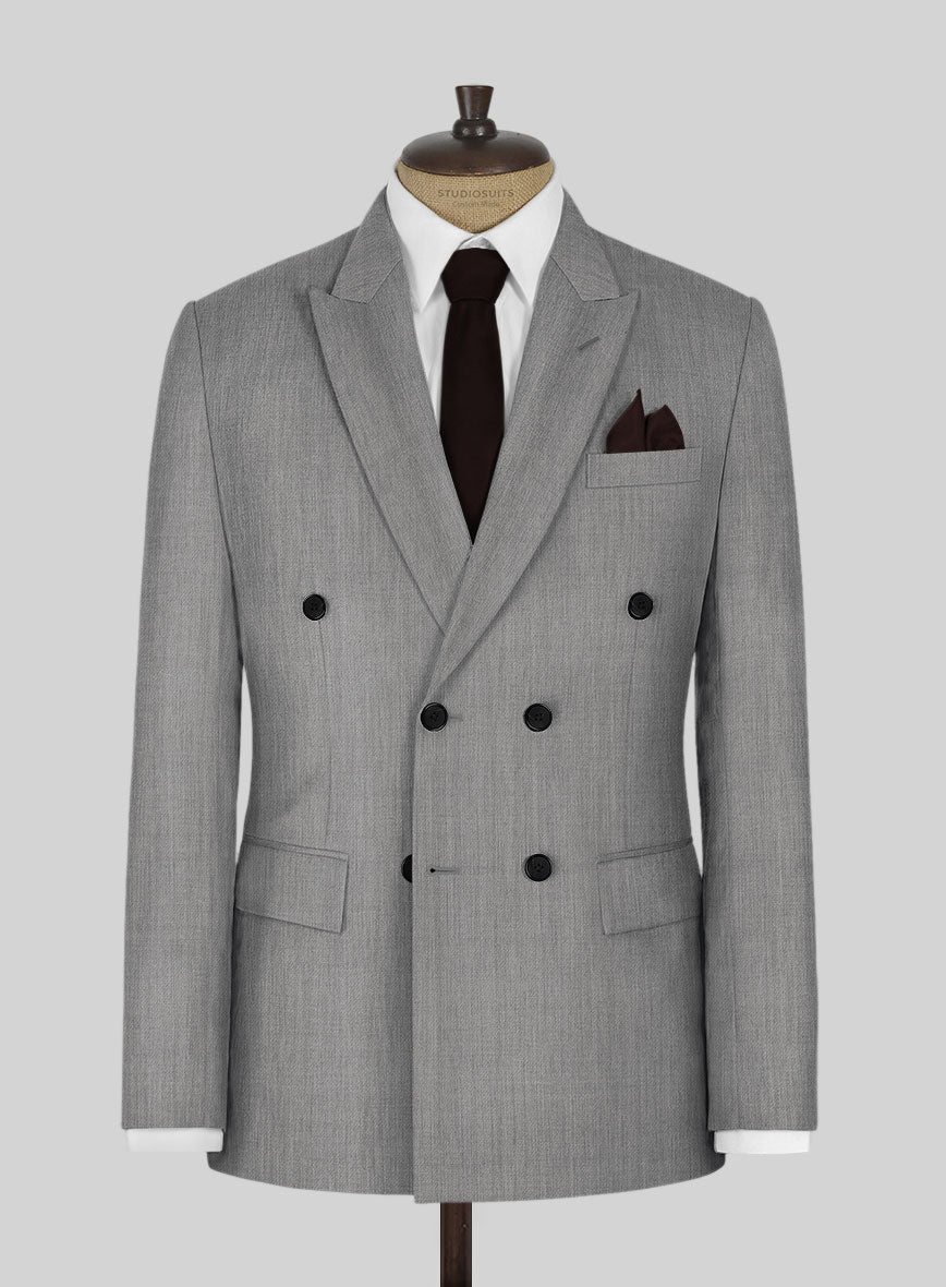 Worsted Light Gray Wool Double Breasted Jacket – StudioSuits