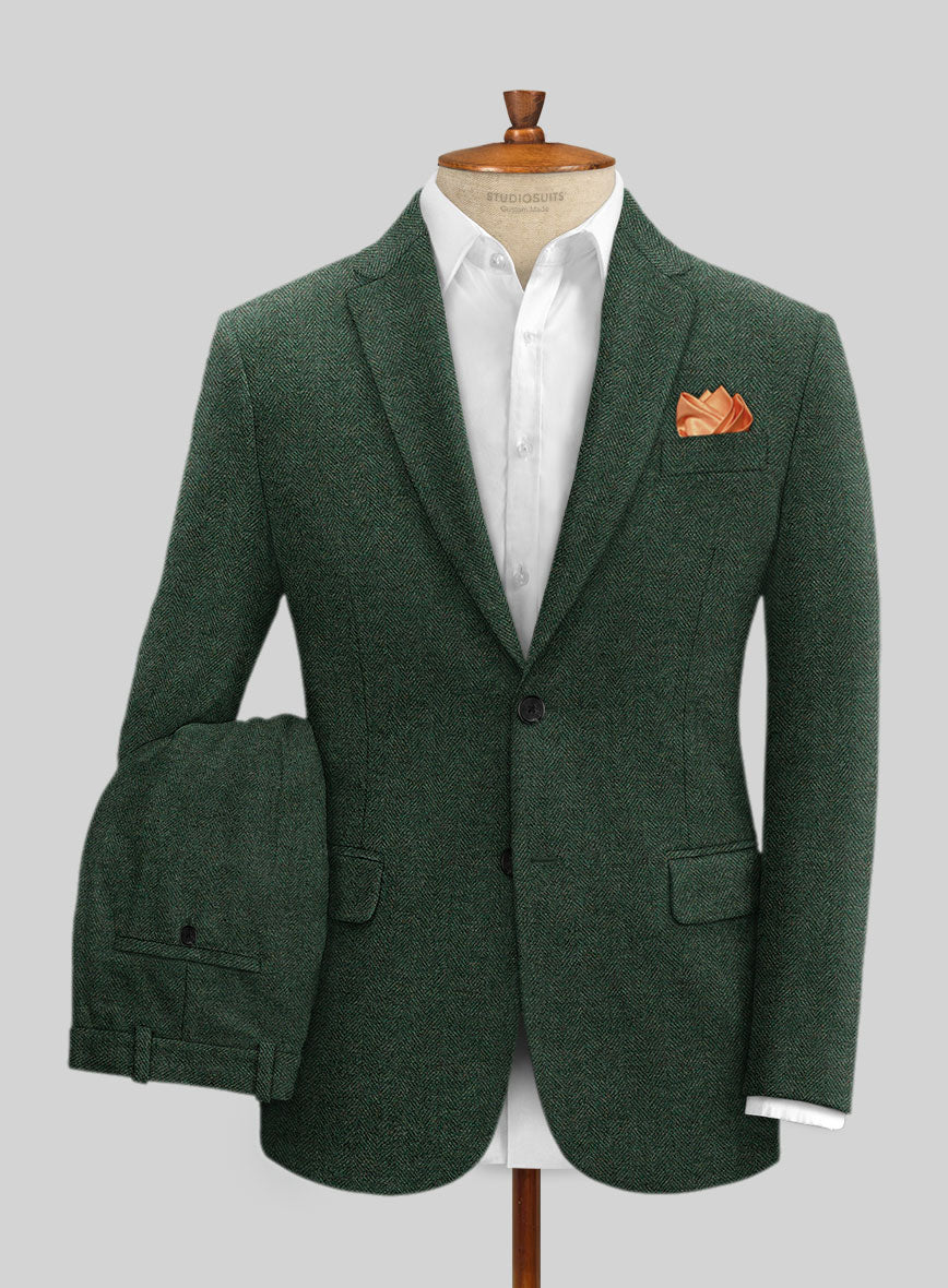Bottle Green Herringbone Tweed Suit – StudioSuits