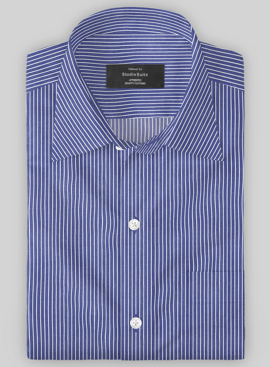 Italian Lombardo Zaffre Blue Stripes Shirt – StudioSuits