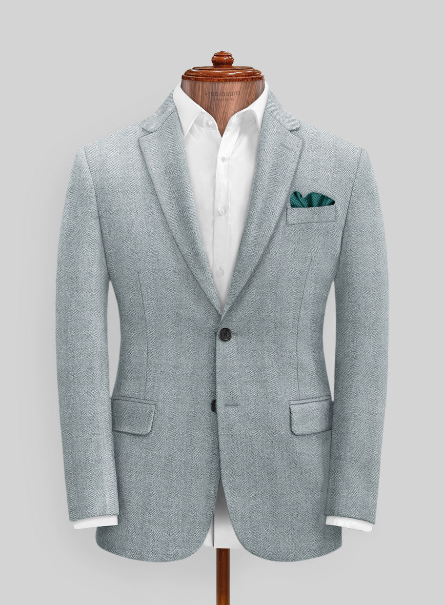 Italian Wide Herringbone Light Blue Tweed Jacket – StudioSuits