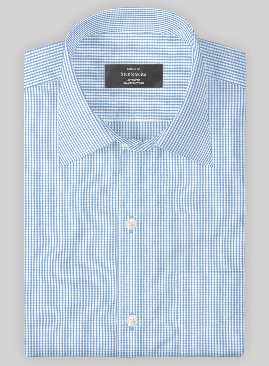Italian Lombardo Mini Gingham Blue Checks Shirt – StudioSuits