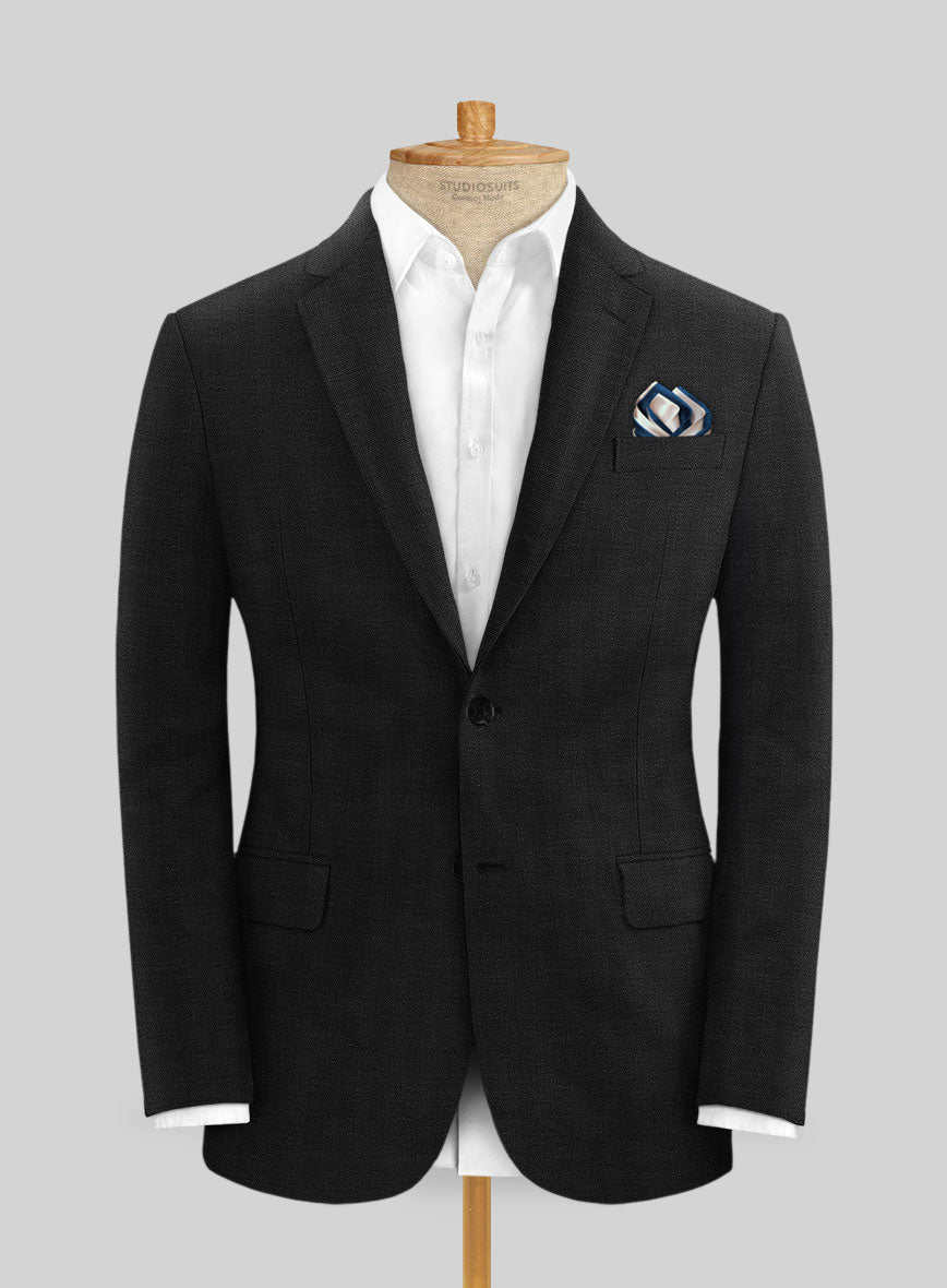 Italian Prato Black Herringbone Linen Jacket – StudioSuits