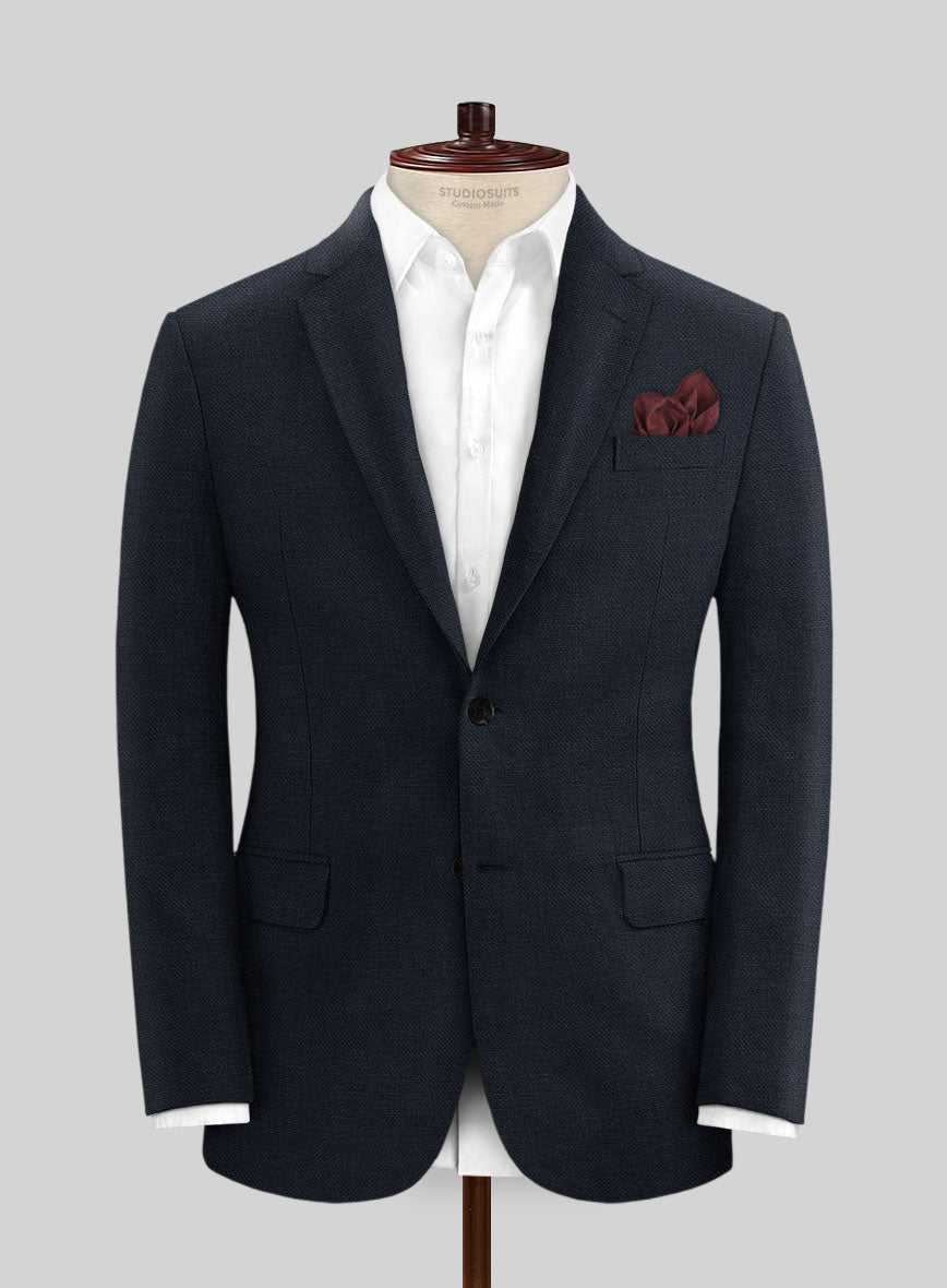 Italian Prato Dark Blue Dobby Linen Jacket – StudioSuits