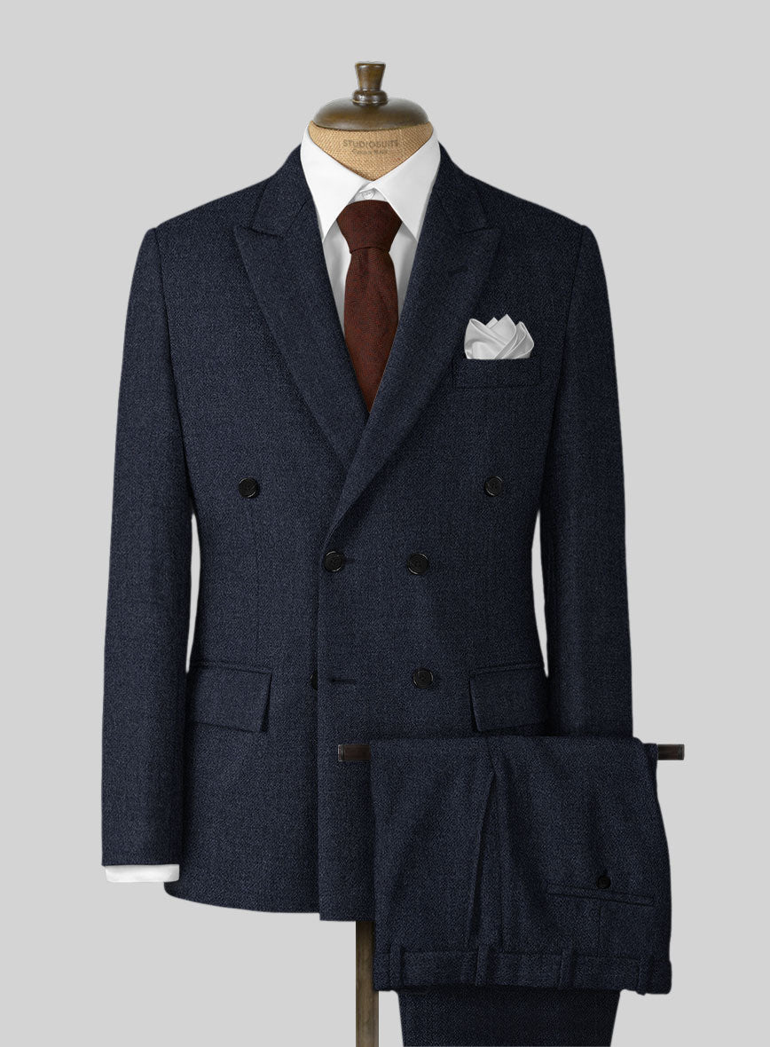 Naples Jet Blue Tweed Double Breasted Suit – StudioSuits