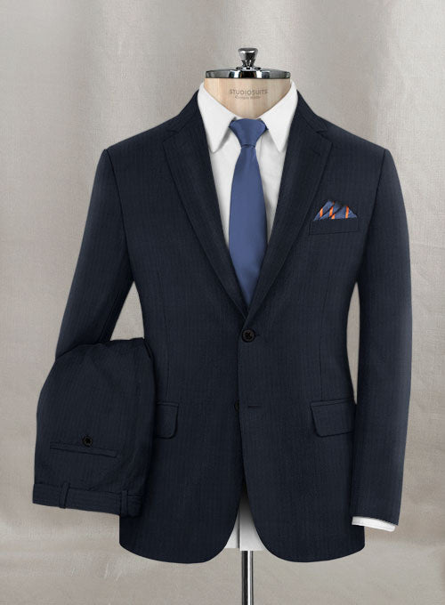 Napolean Navy Herringbone Wool Suit – StudioSuits