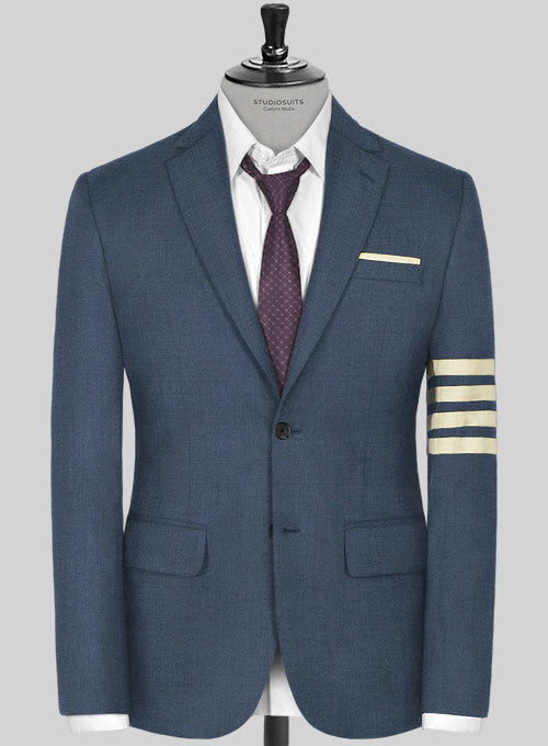 Napolean Slate Blue Wool Ivory Bar Jacket – StudioSuits