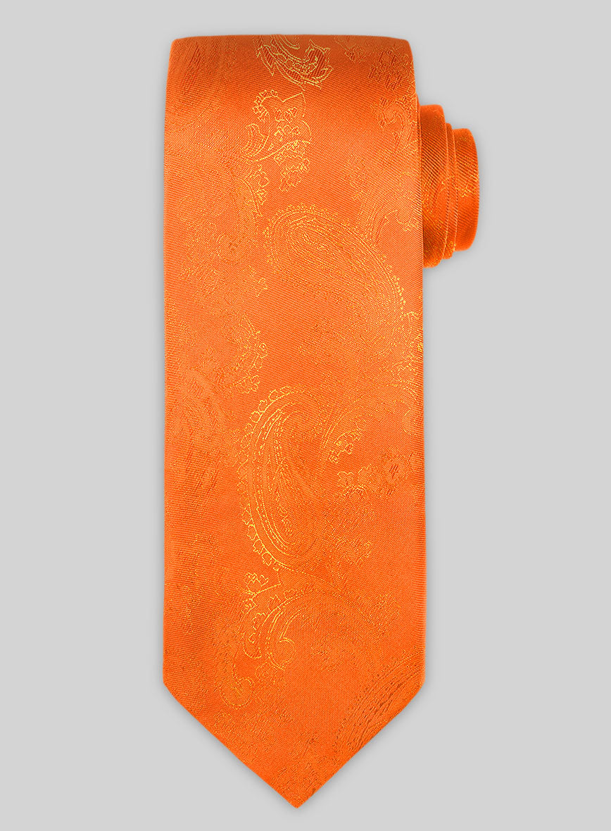 Paisley Cuban Orange Satin Tie – StudioSuits