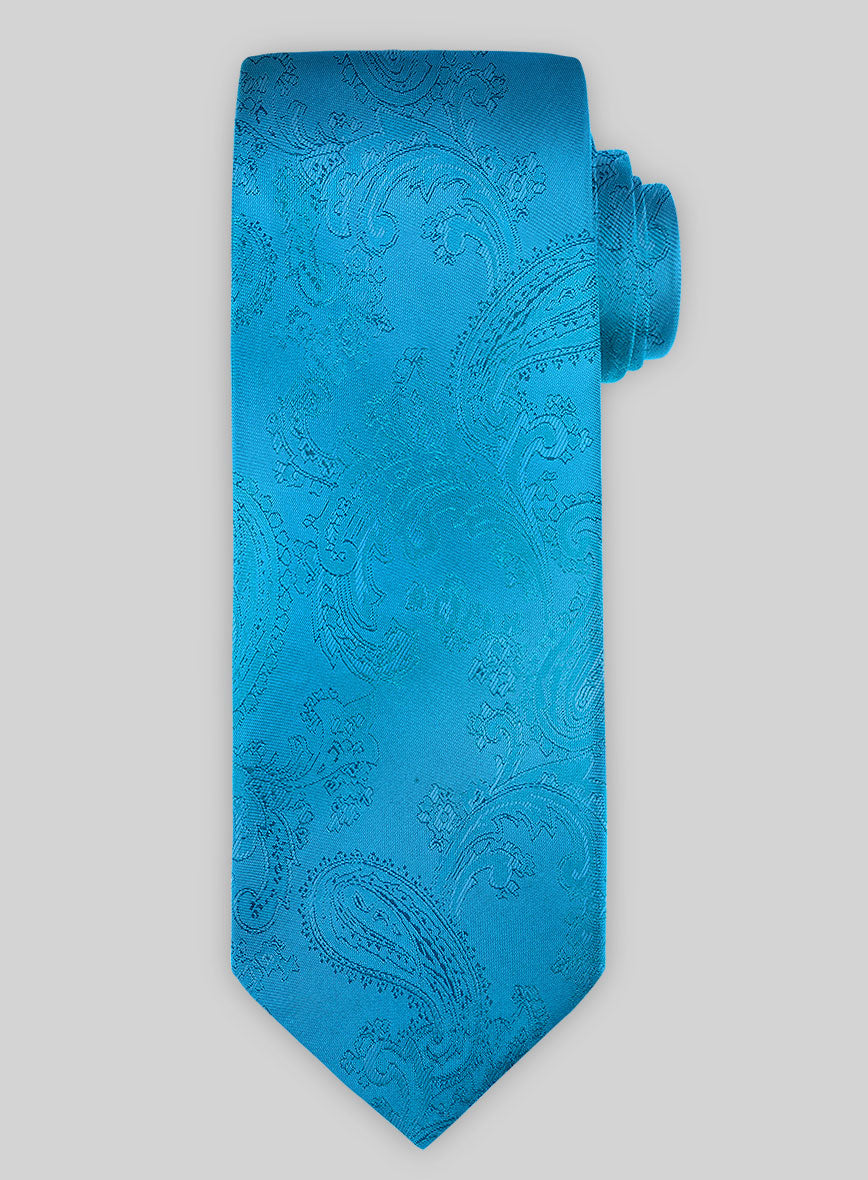 Paisley Cyan Blue Satin Tie – StudioSuits