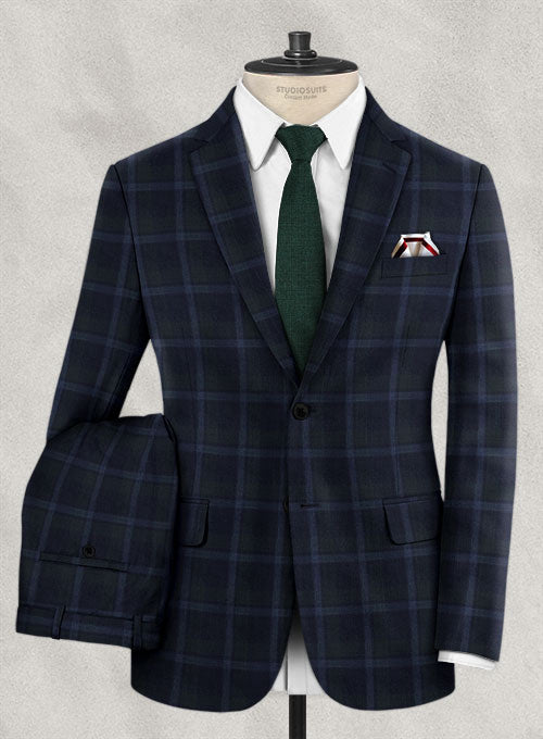 Reda Dark Blue Checks Wool Suit – StudioSuits
