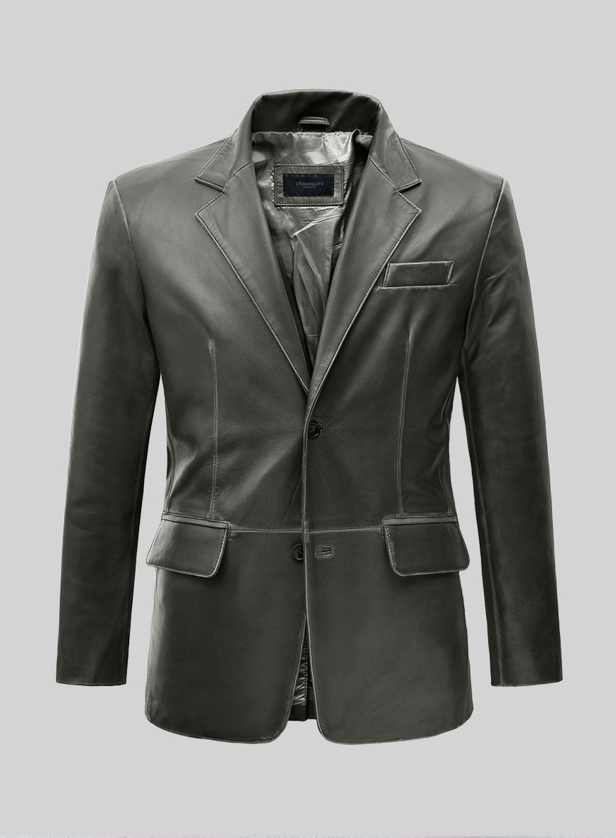 Rubbed Charcoal Leather Blazer – StudioSuits