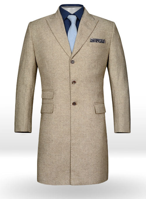 Vintage Herringbone Light Beige Tweed Long Coat – StudioSuits