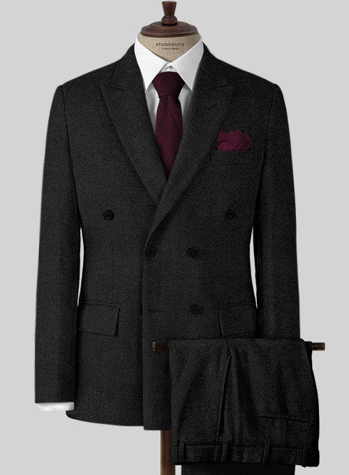 Vintage Plain Black Tweed Double Breasted Suit – StudioSuits